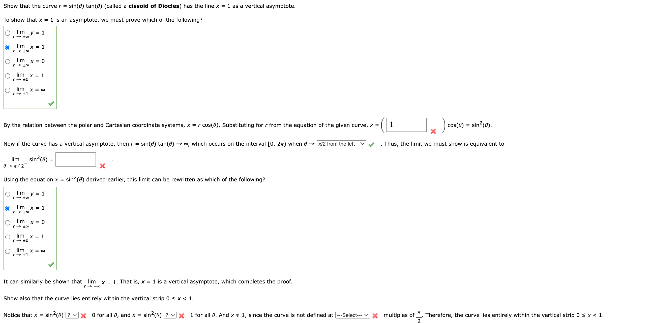 Show that the curve r=sin(θ)tan(θ) (called a cissoid | Chegg.com