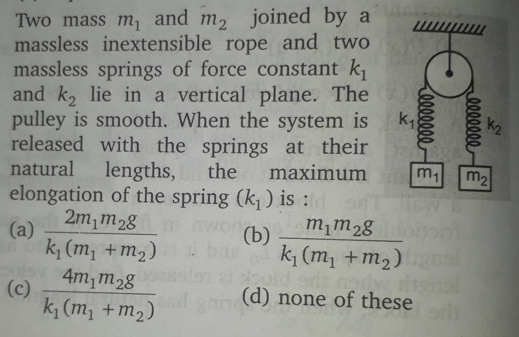 Solved Two mass m1 and m2 joined by a massless inextensible | Chegg.com