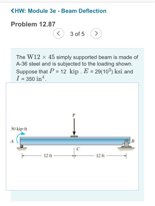 Solved KHW: Modul le 3e - Beam Deflection Problem 12.87 3 of | Chegg.com