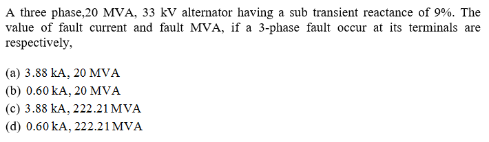 Solved A three phase,20 MVA, 33 kV alternator having a sub | Chegg.com