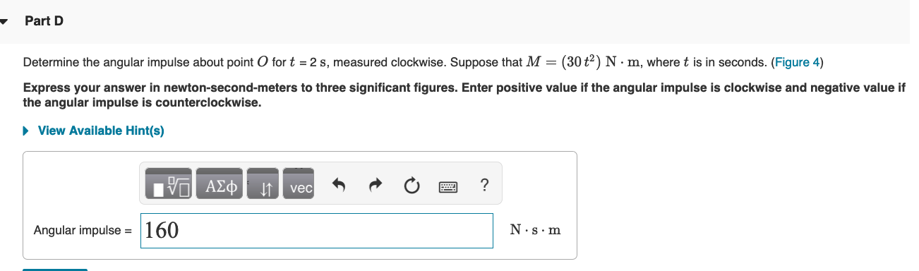 Solved 1- Part B Determine the angular impulse about point | Chegg.com