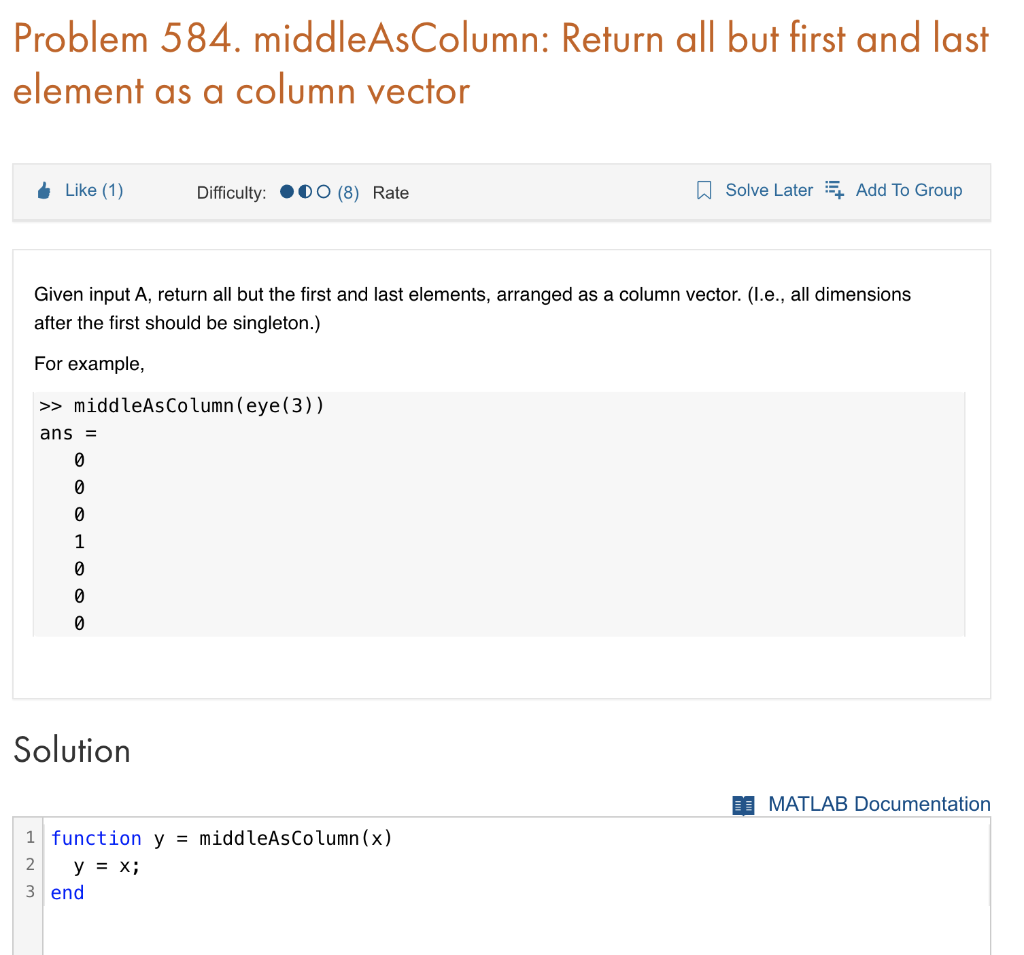 Solved Problem 584. middleAsColumn: Return all but first and | Chegg.com