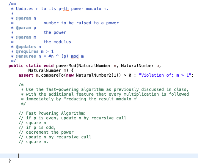 Solved /** * Updates n to its p-th power modulo m. * * | Chegg.com