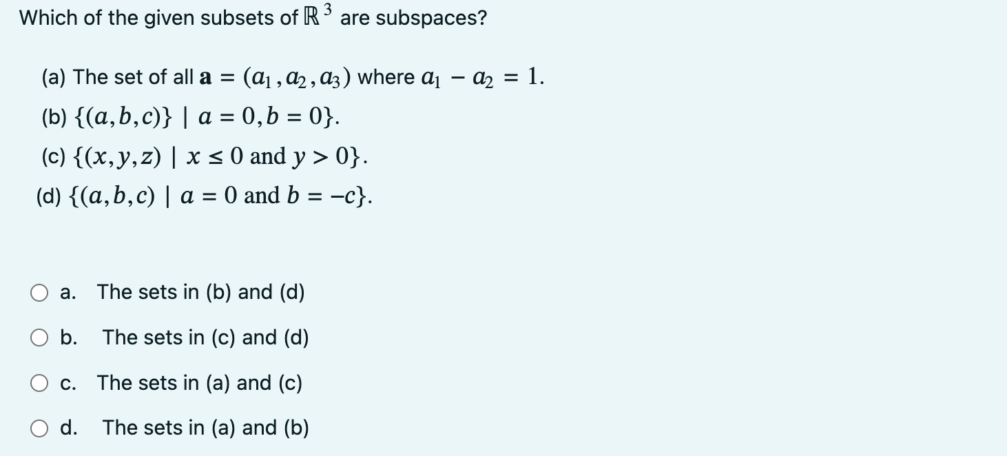 Solved Which of the given subsets of \\( \\mathbb{R}^{3} \\) | Chegg.com