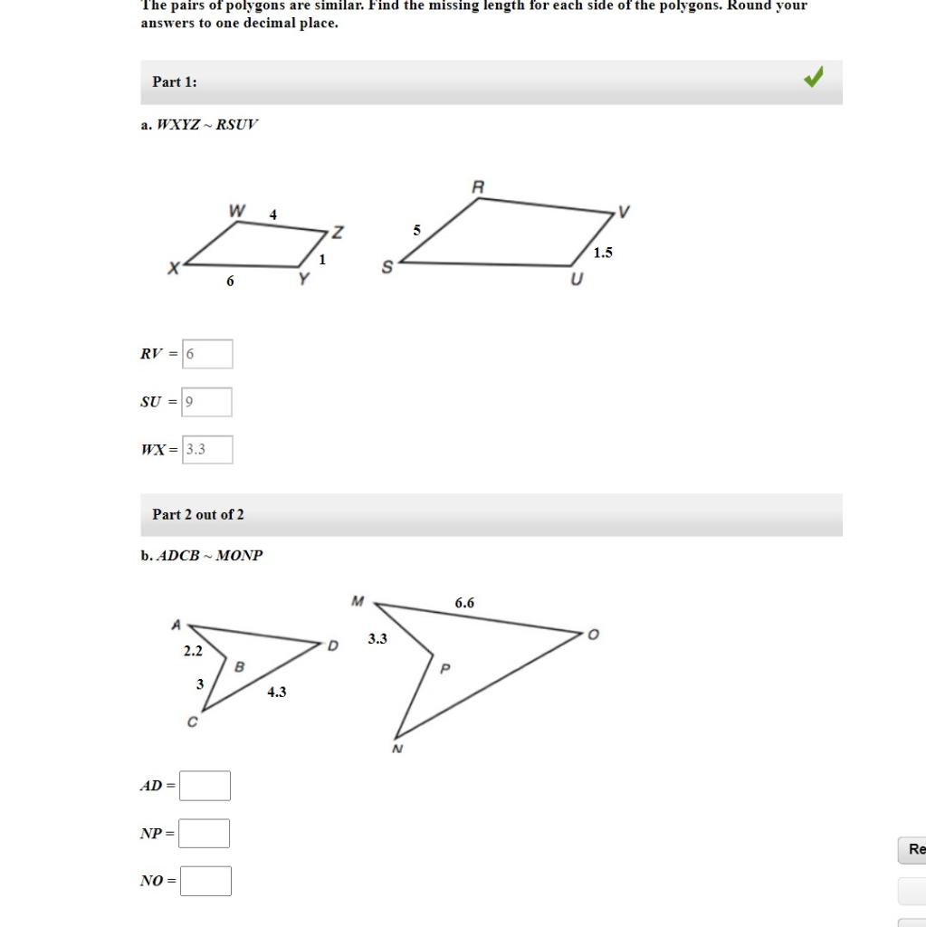 Solved The pairs of polygons are similar. Find the missing | Chegg.com