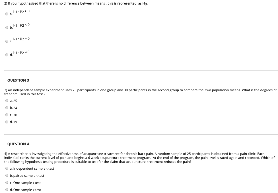 Solved 2) If you hypothesized that there is no difference | Chegg.com