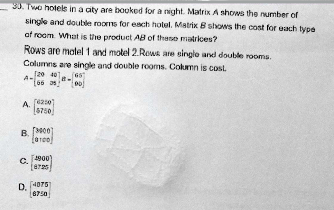 Solved Two hotels in a city are booked for a night. Matrix A | Chegg.com