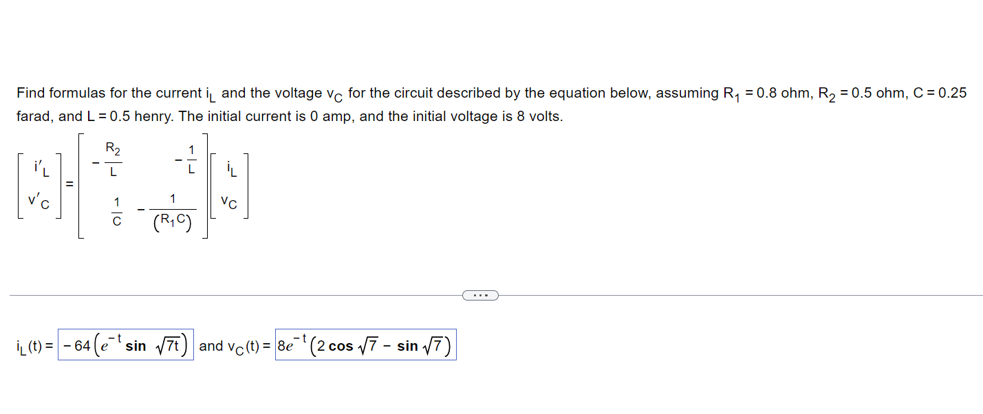 Solved Find formulas for the current iL and the voltage vC | Chegg.com