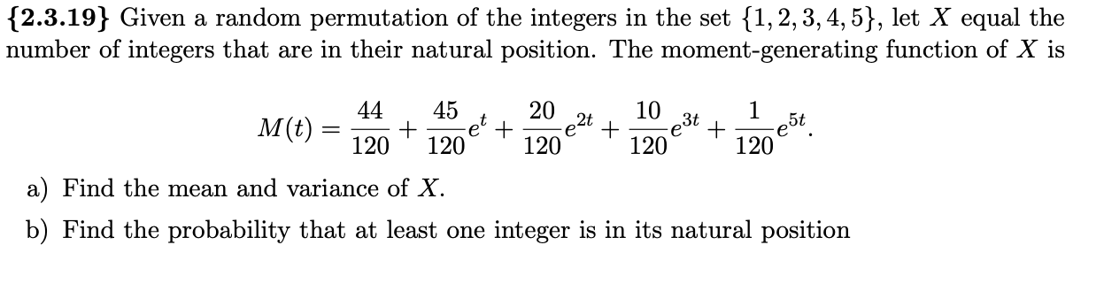 Solved {2.3.19} Given a random permutation of the integers | Chegg.com
