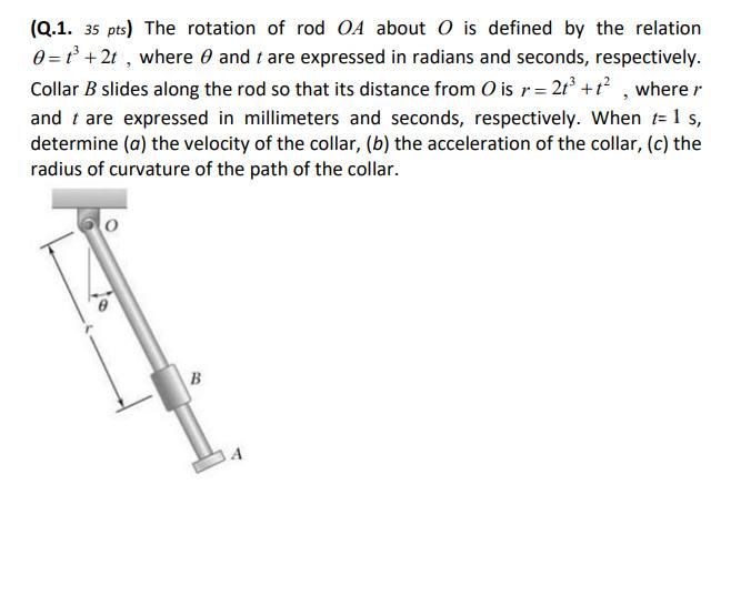 Solved (Q.1. 35 pts) The rotation of rod OA about O is | Chegg.com