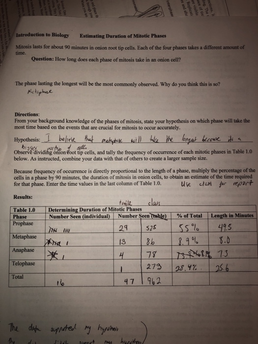 Introduction To BiologyEstimating Duration Of Mitotic Chegg Introduction To BiologyEstimating Duration Of Mitotic Chegg