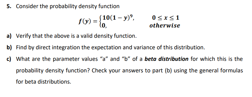 Solved 5. Consider the probability density function | Chegg.com