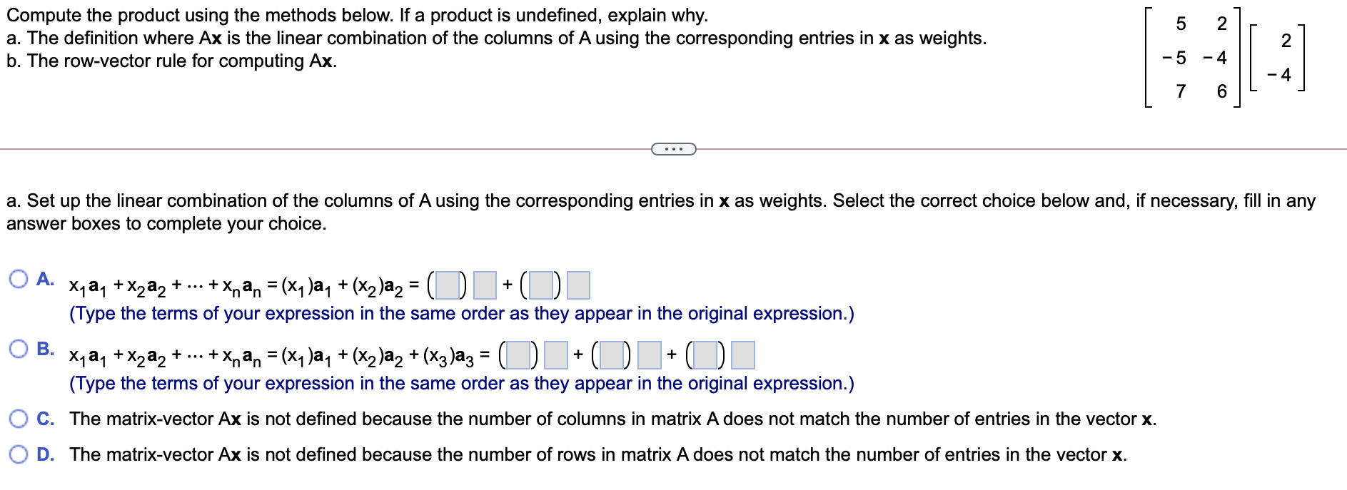 Solved Compute the product using (a) the definition where Ax | Chegg.com