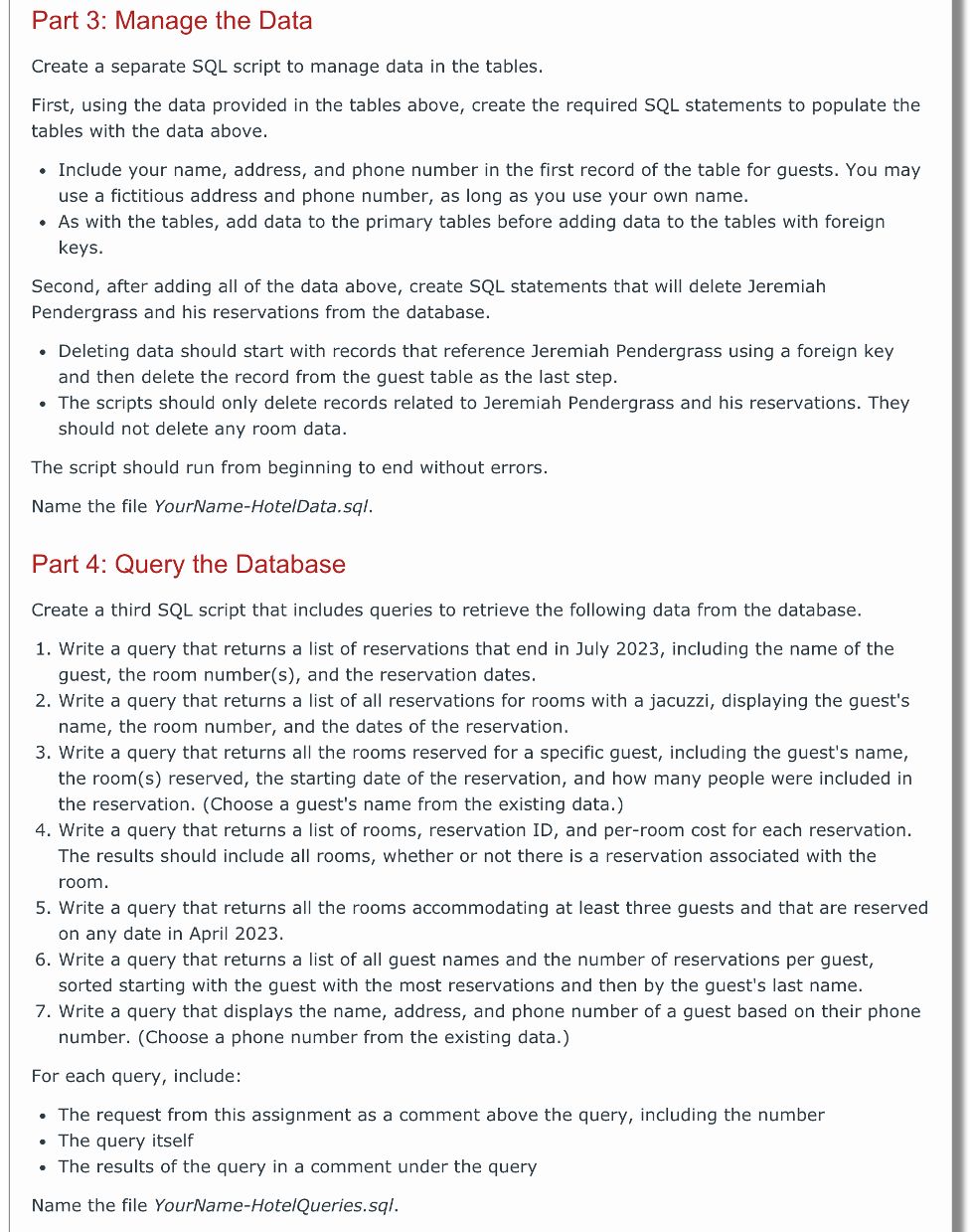 Solved Exercise: Hotel Schema Overview Hotel Software Guild | Chegg.com