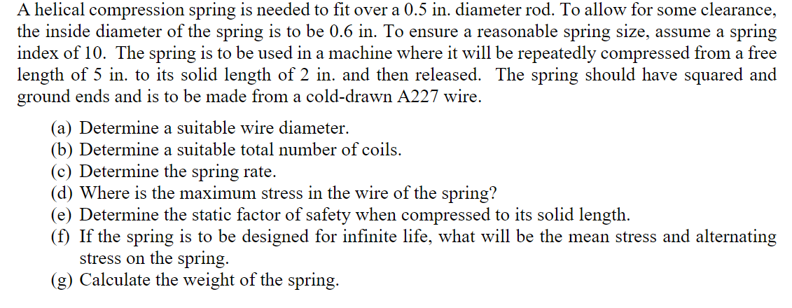 Solved A helical compression spring is needed to fit over a | Chegg.com