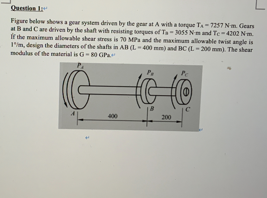 Solved Question 1:Figure below shows a gear system driven by | Chegg.com