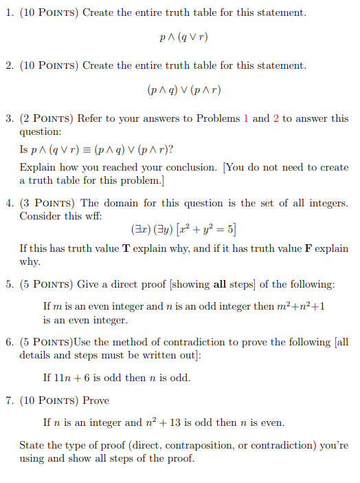 Solved 1. (10 PoInTs) Create the entire truth table for this | Chegg.com