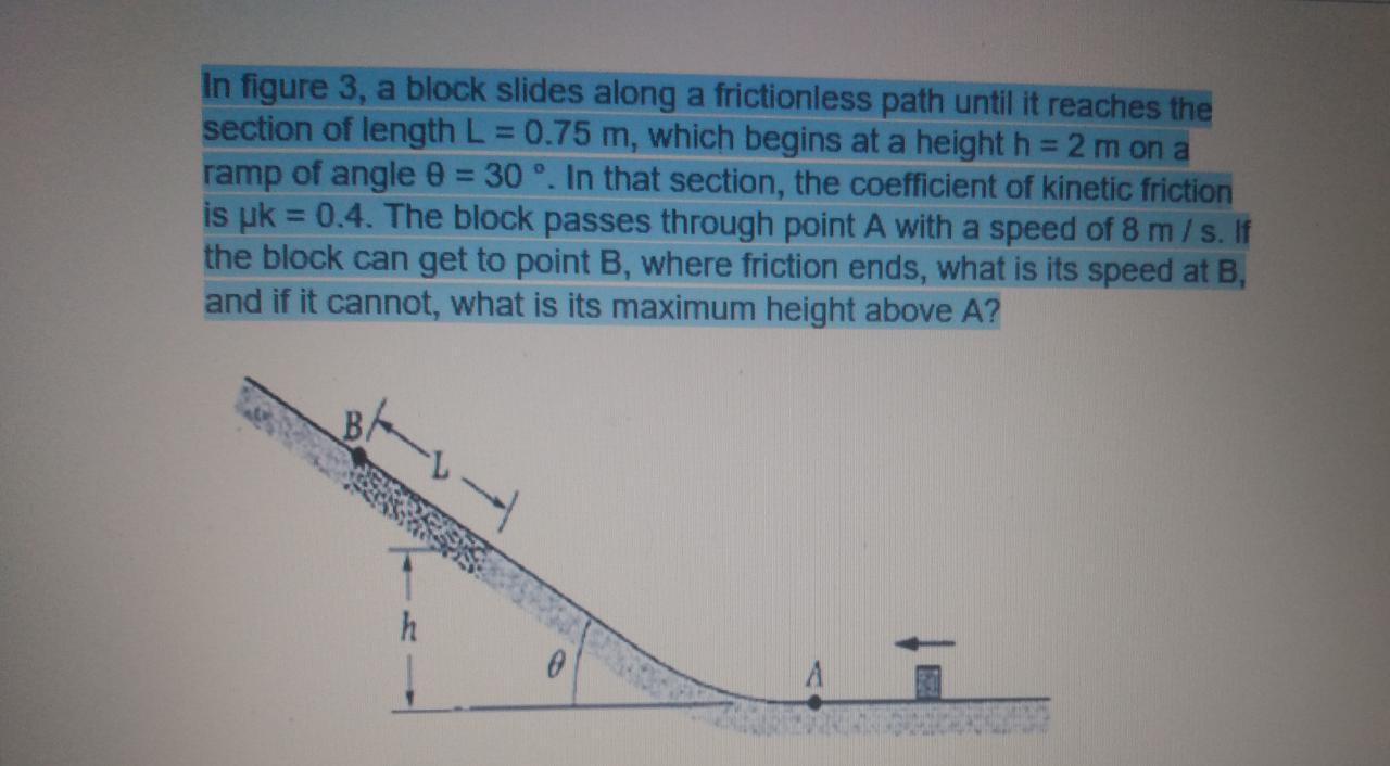 Solved In figure 3, a block slides along a frictionless path | Chegg.com