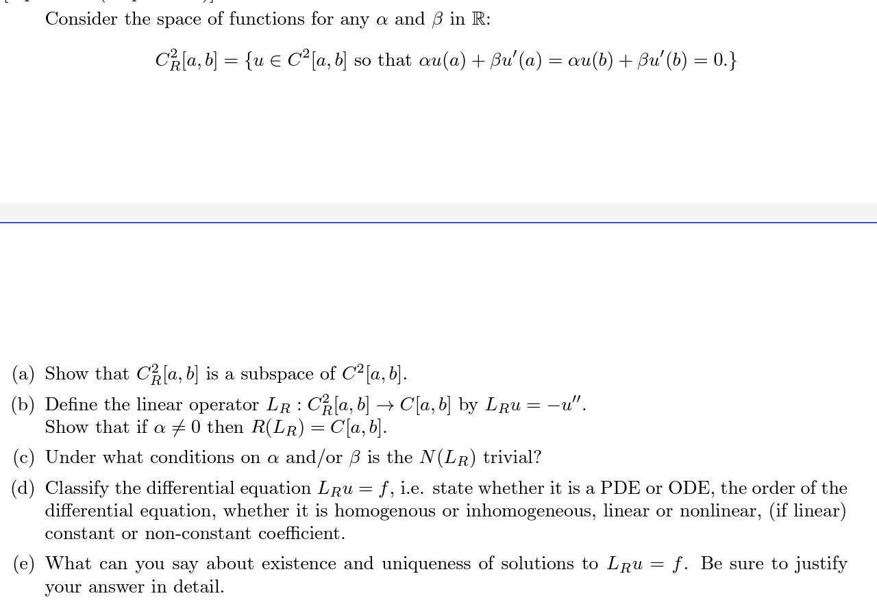 Solved Consider the space of functions for any α and β in R | Chegg.com
