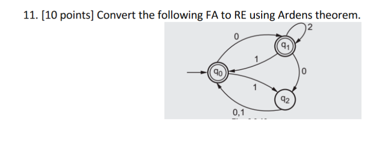 Solved 11. [10 points] Convert the following FA to RE using | Chegg.com