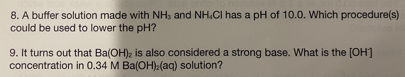 Solved 8. A buffer solution made with NH3 and NH4Cl has a pH | Chegg.com