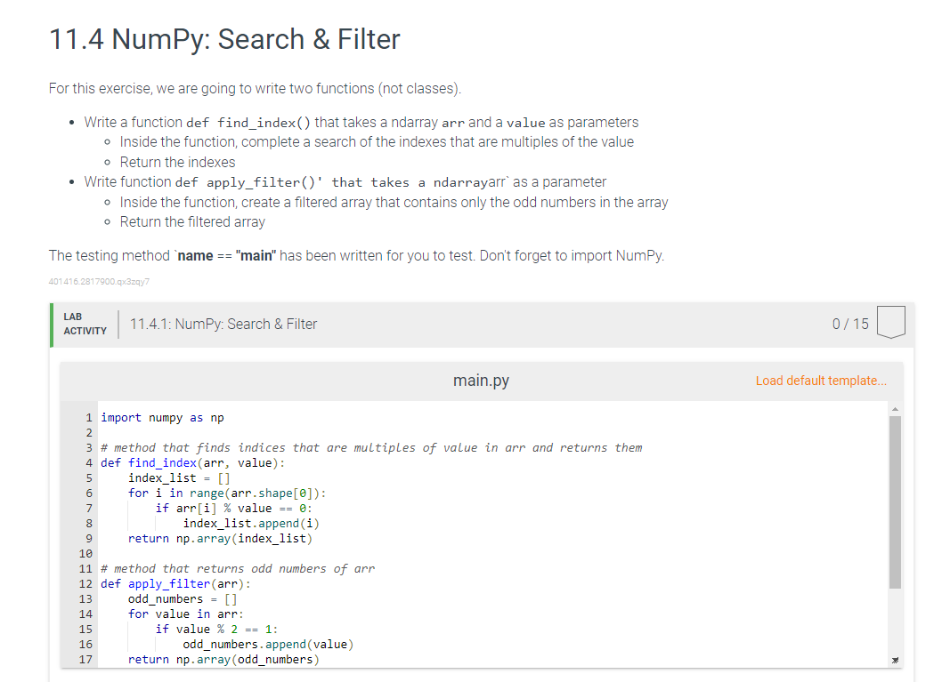 Solved 114 Numpy Search And Filter For This Exercise We 