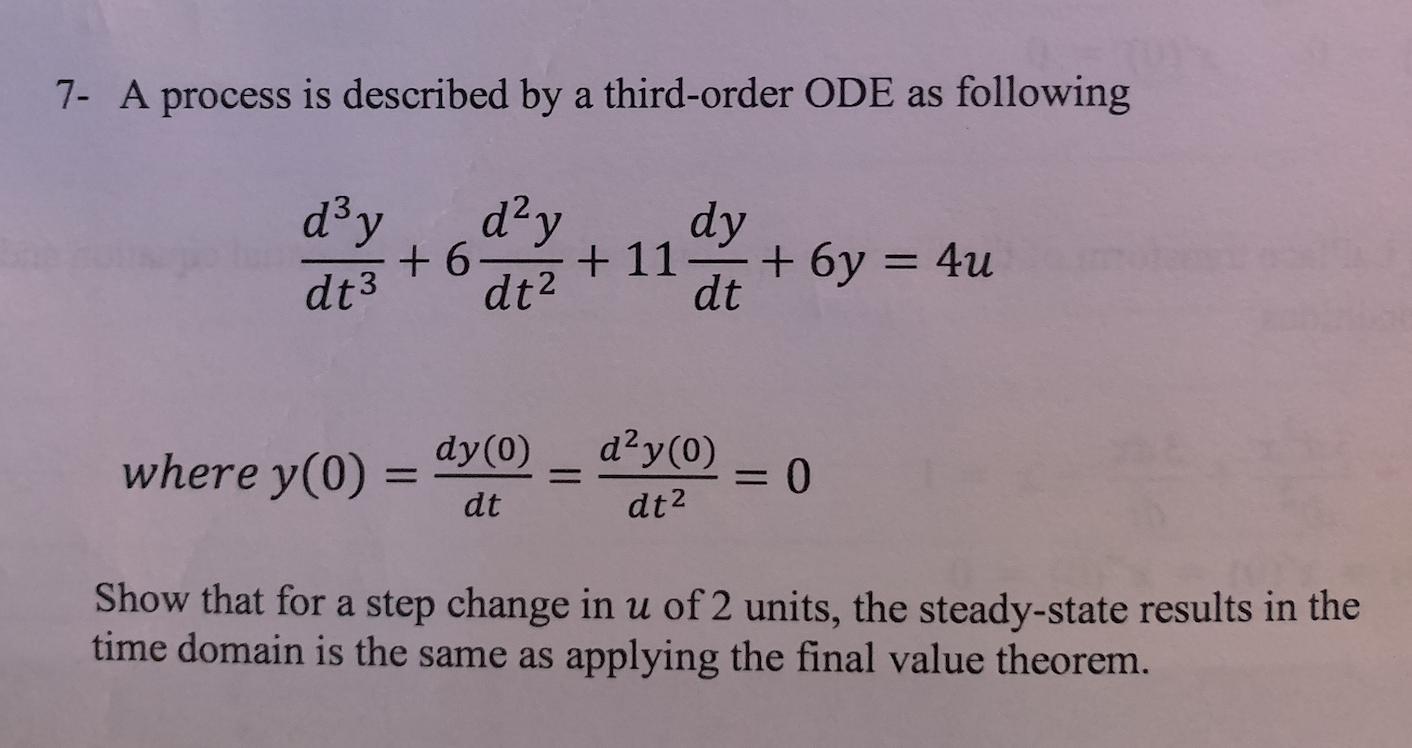 Solved 7- A process is described by a third-order ODE as | Chegg.com