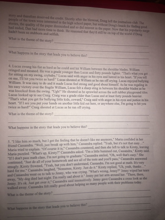 Directions: Determine what the theme is for each | Chegg.com