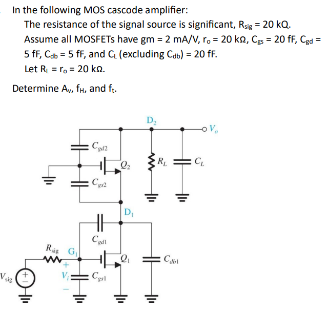 Solved In the following MOS cascode amplifier: The | Chegg.com