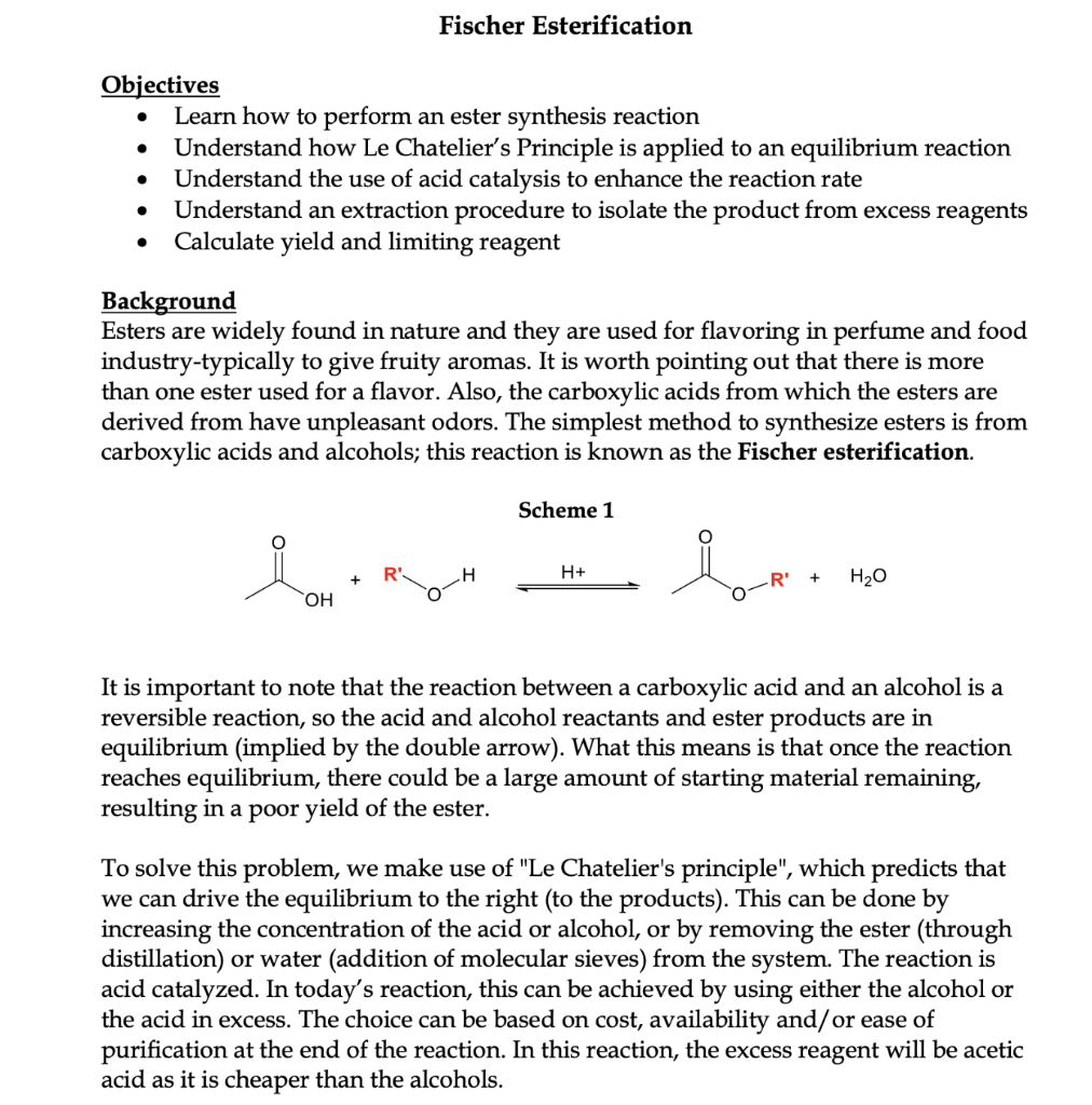 Fischer Esterification Objectives Learn how to | Chegg.com