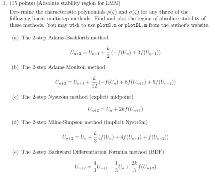 1. (15 points) [Absolute stability region for LMM] | Chegg.com