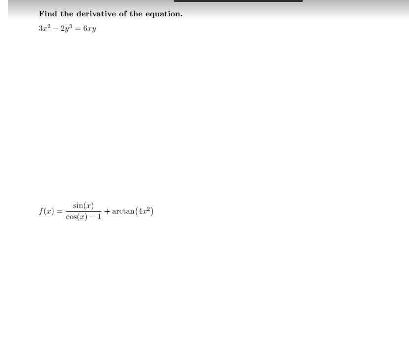 Solved Find the derivative of the equation. 342 – 2y3 = 6xy | Chegg.com