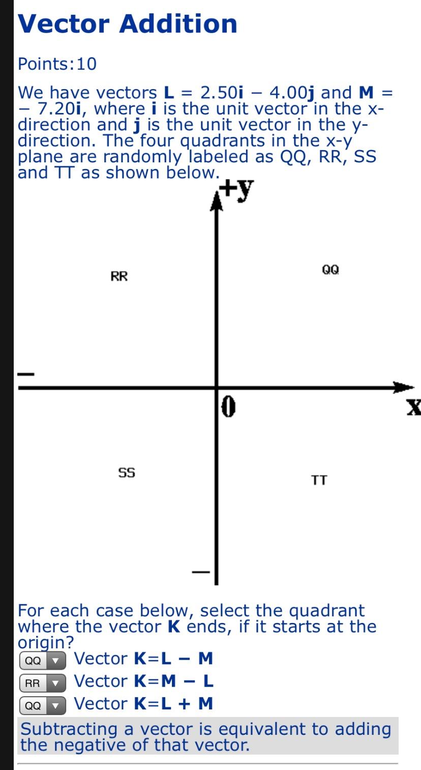 Solved Vector Addition Points:10 We have vectors L = 2.50i - | Chegg.com