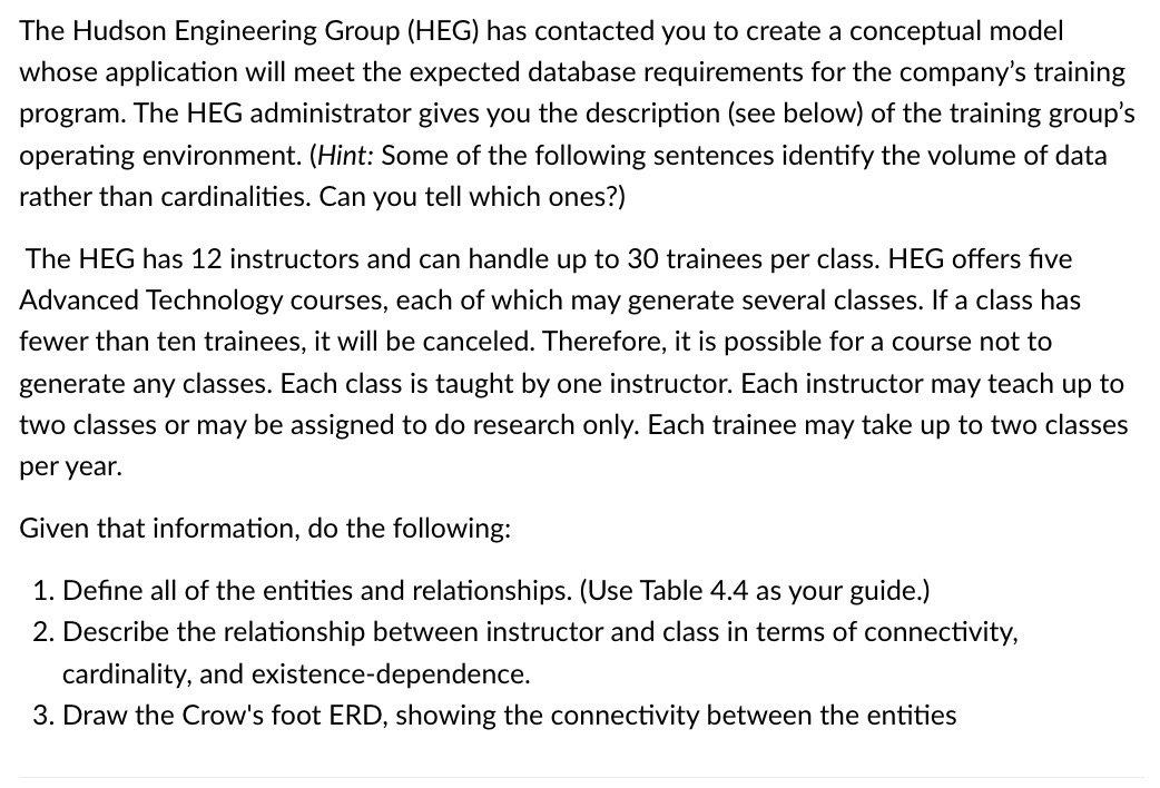 The Hudson Engineering Group (HEG) has contacted you | Chegg.com