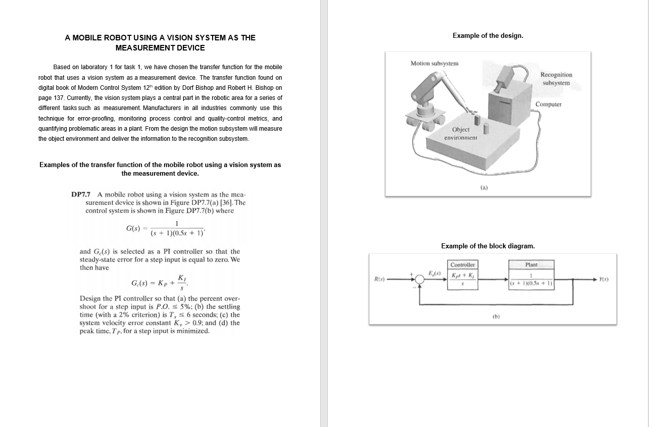 Example of the design. A MOBILE ROBOT USING A VISION | Chegg.com