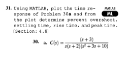 Solved 31. Using MATLAB, plot the tine re- MATLAR sponse of | Chegg.com
