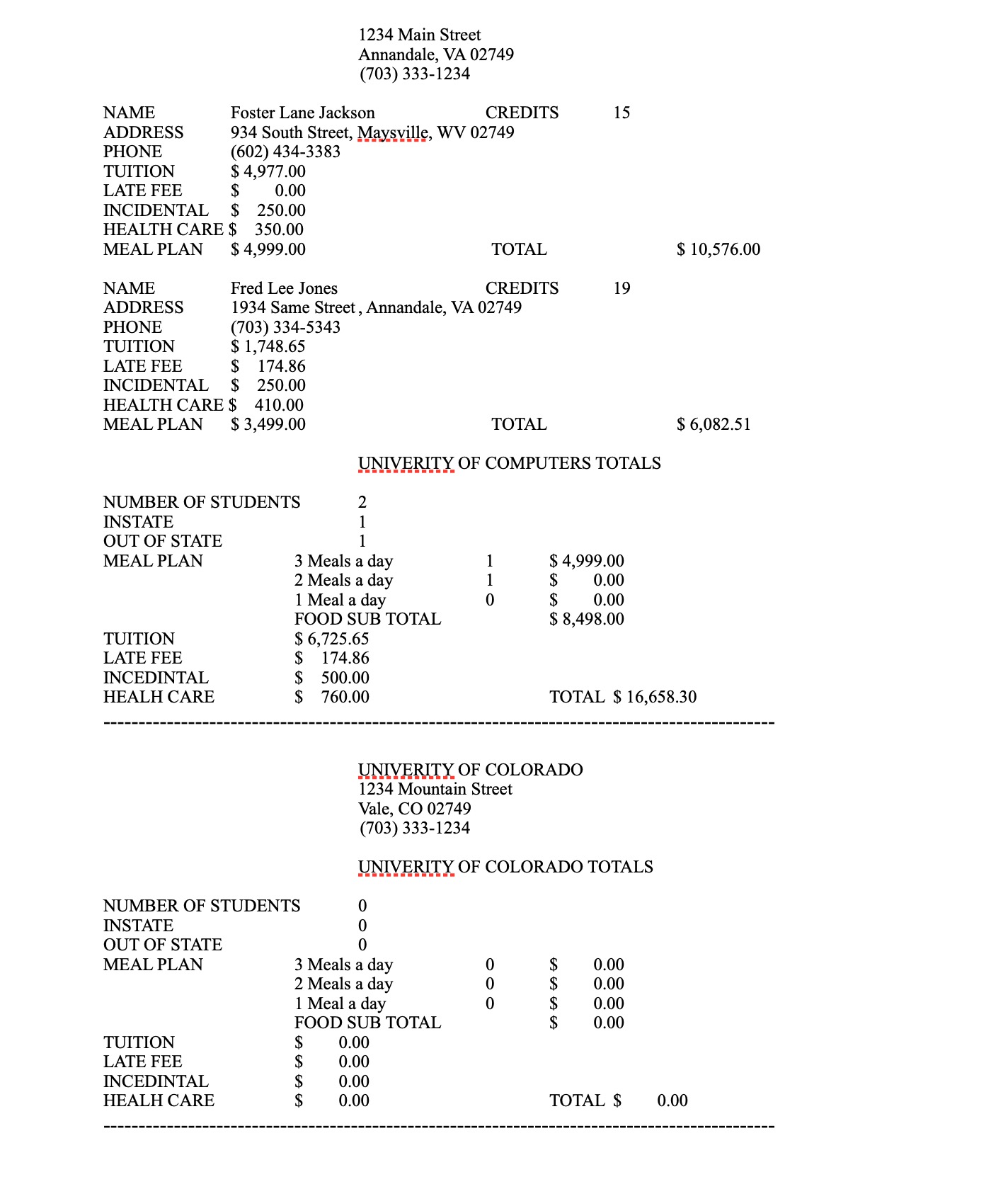 Solved 1234 Main Street Annandale, VA 02749 (703) 333-1234 | Chegg.com