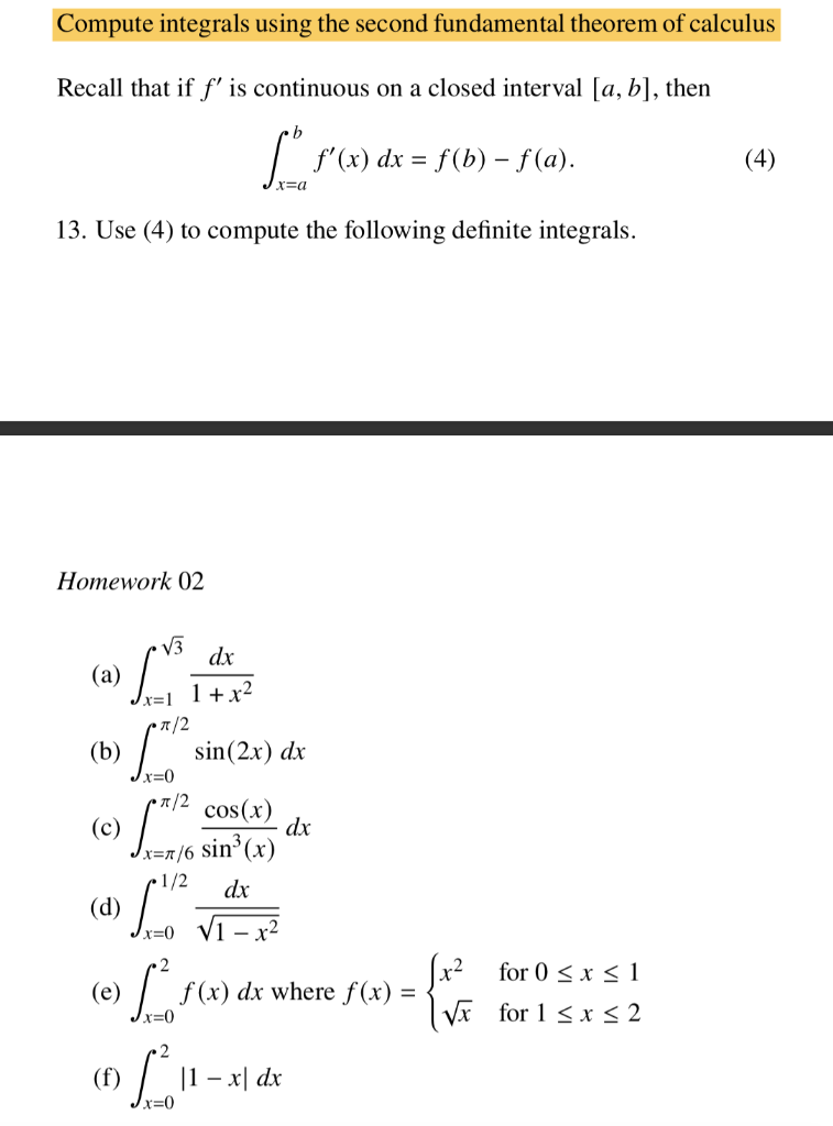 Solved Compute integrals using the second fundamental | Chegg.com