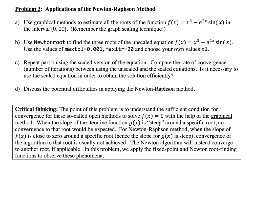 Problem 3: Applications of the Newton-Raphson Method | Chegg.com