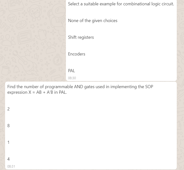 Solved Select a suitable example for combinational logic | Chegg.com