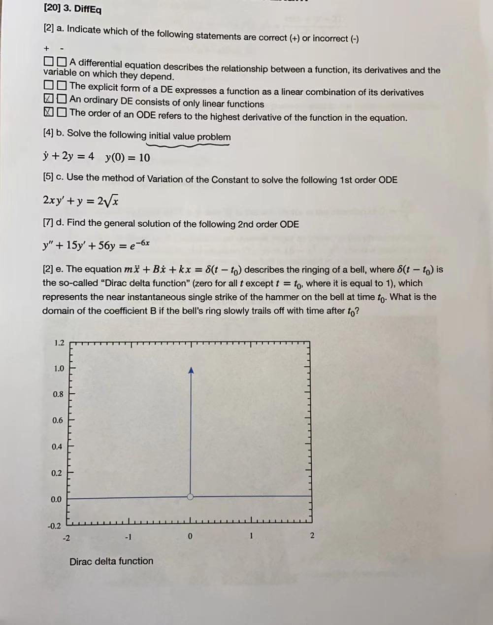 Solved [20] 3. DiffEq [2] a. Indicate which of the following | Chegg.com