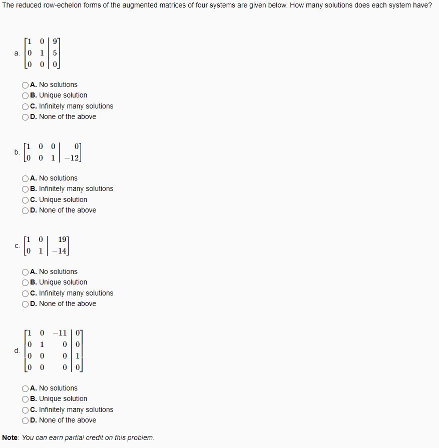 Solved The reduced row-echelon forms of the augmented | Chegg.com