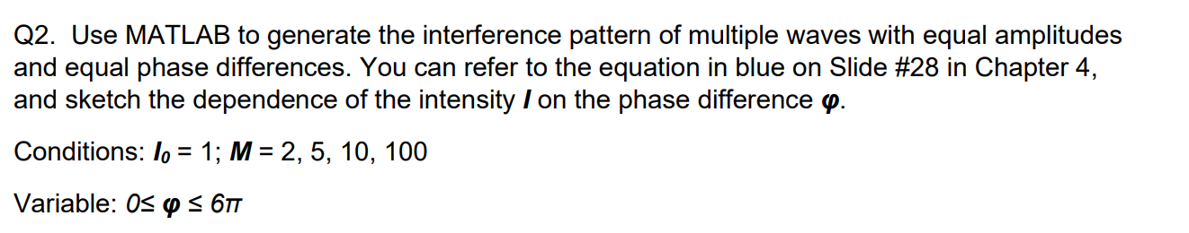 Solved Q2. Use MATLAB to generate the interference pattern | Chegg.com
