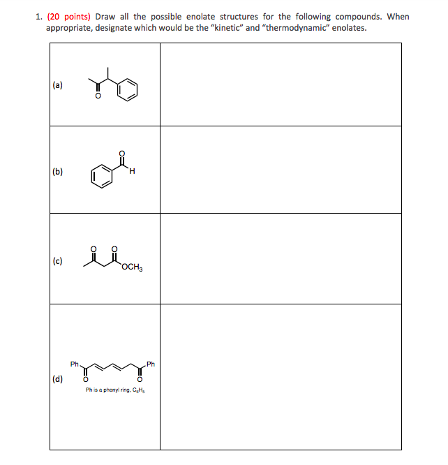 Solved 1. (20 points) Draw all the possible enolate | Chegg.com
