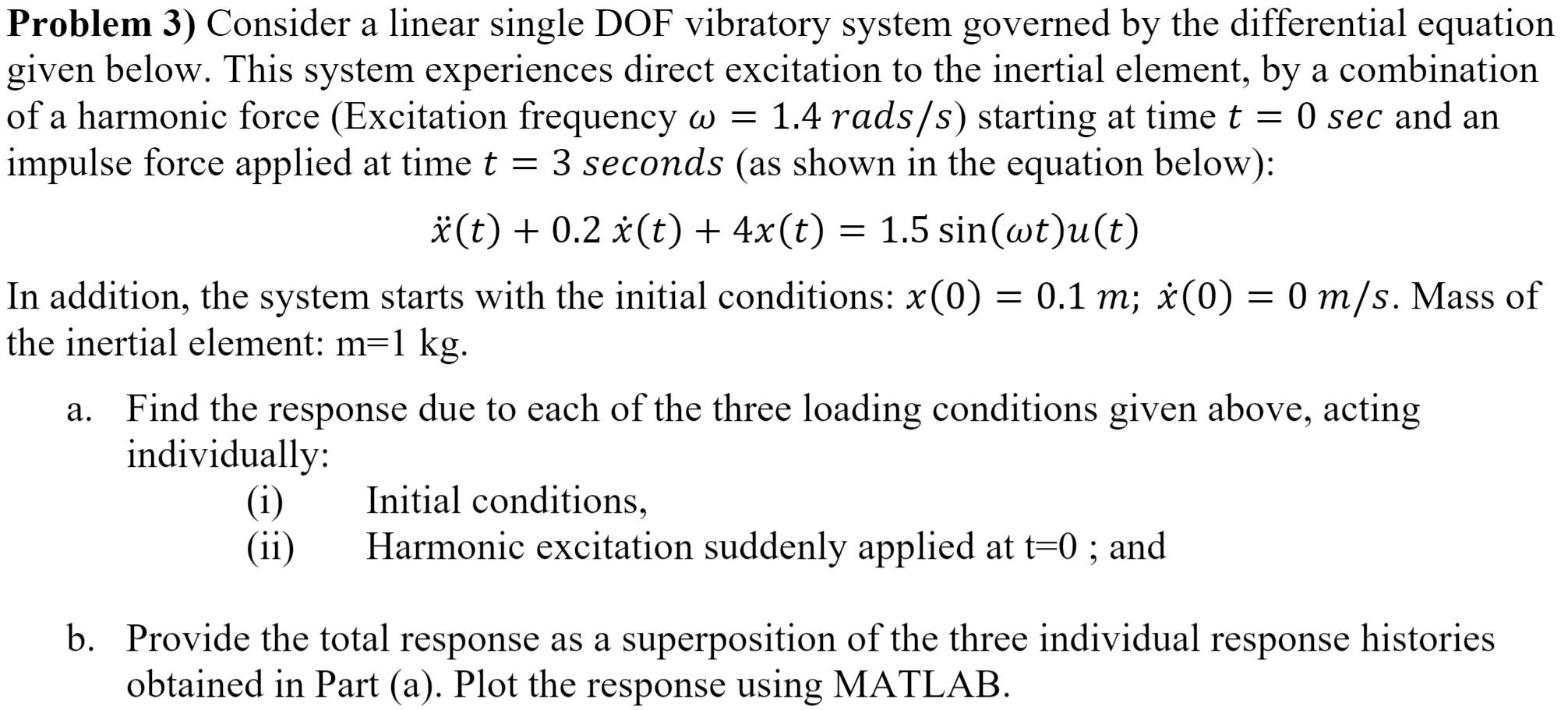 Solved - = Problem 3) Consider a linear single DOF vibratory | Chegg.com