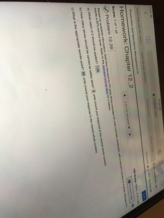 Solved Homework Chapter 12 2 Score 1 Of 1 Pt Problem 12 26