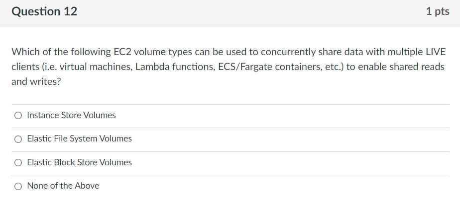 Solved Which of the following EC2 volume types can be used | Chegg.com