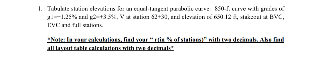 Solved Tabulate station elevations for an equal-tangent | Chegg.com