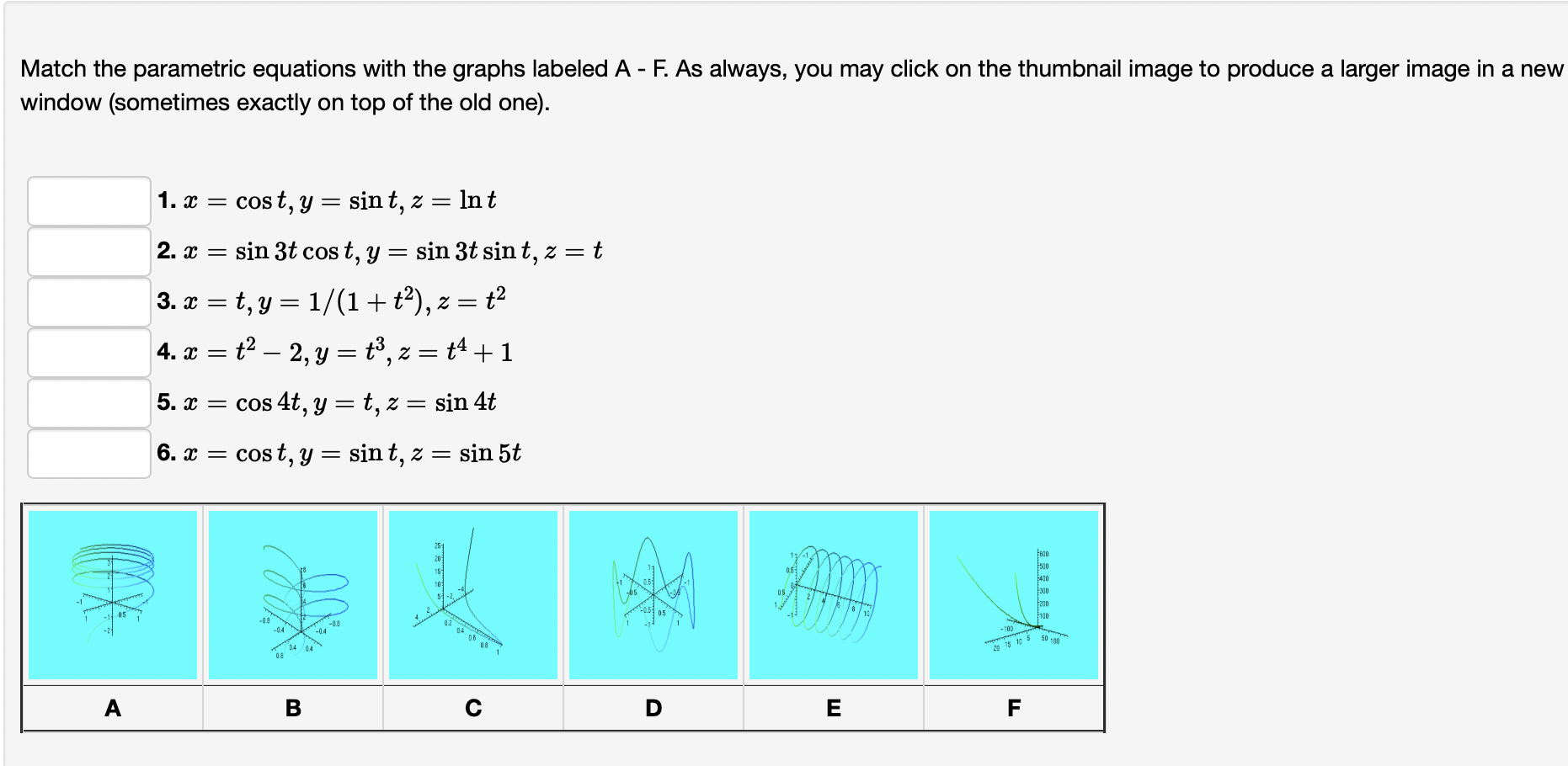 Solved Match the parametric equations with the graphs | Chegg.com