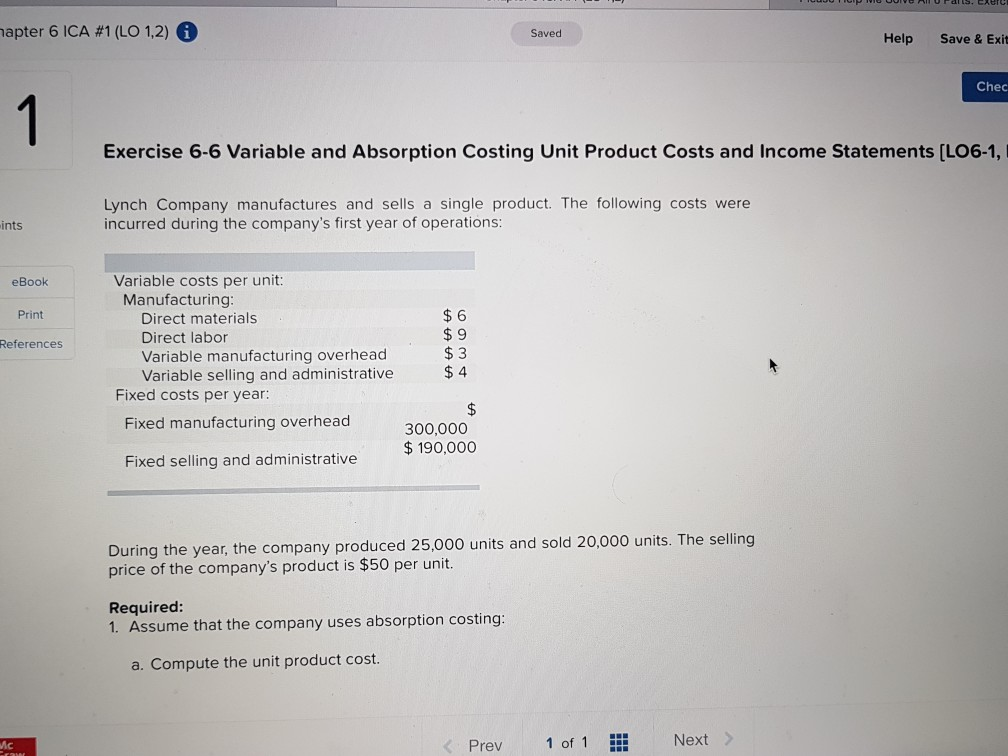 Solved apter 6 ICA #1 (LO 1,2) Saved Help Save & Exit Chec | Chegg.com